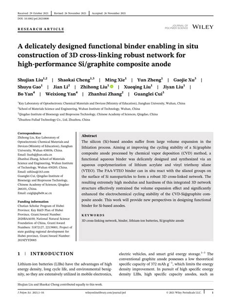 Pdf A Delicately Designed Functional Binder Enabling In Situ