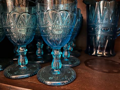 1940s Kemple Lace And Dewdrop Turquoise Blue Water Or Wine Etsy