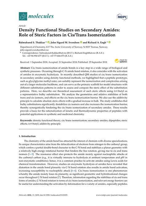 Density Functional Studies On Secondary Amides Role Of Steric Factors