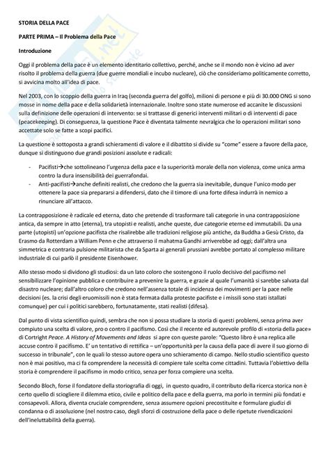 Storia Della Pace Appunti