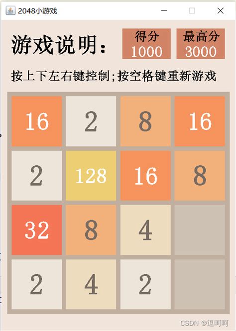 2048小游戏 Java版（代码注释）2028小游戏java包括最高分 Csdn博客