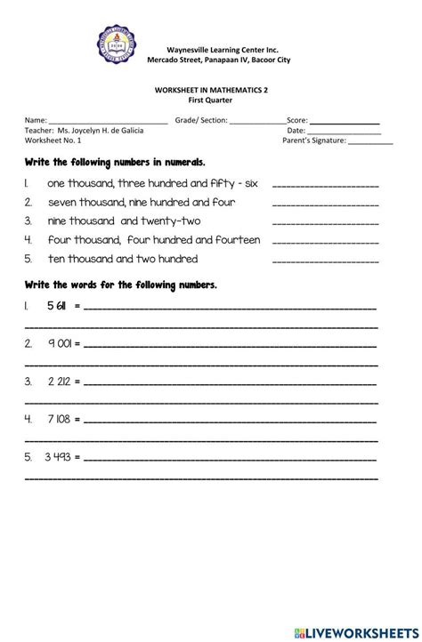 Writing Numbers To 1 000 In Words And Numerals Worksheet Live