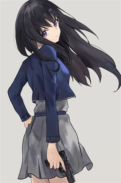 Wallpaper Anime Girls Lycoris Recoil Inoue Takina Long Hair Black
