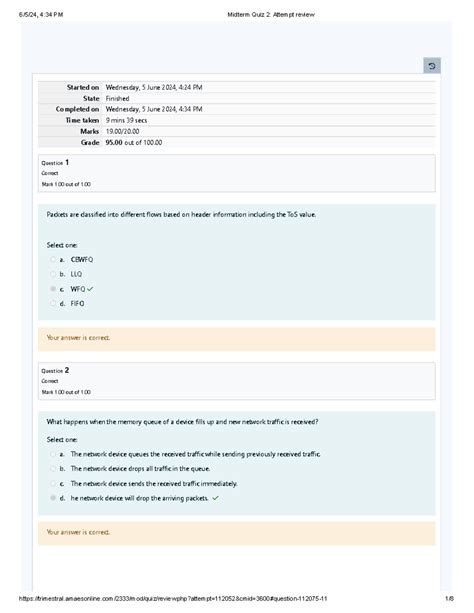 Data Communication And Networking 4 Midterm Quiz 2 Attempt Review No 5