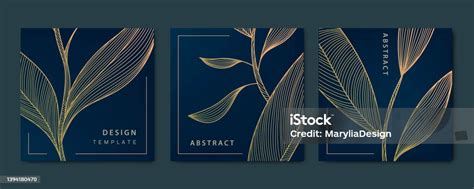 추상적인 고급 골든 스퀘어 카드의 벡터 세트 소셜 그물에 대한 포스트 템플릿 식물 현대 아르 데코 배경 배경을 떠난다 프린트 직물 포장 디자인용 패턴 질감 아르데코에 대한