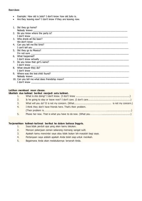 Exercises Noun Clause Se Docx