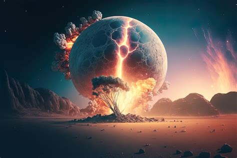 Premium Ai Image Moon Explosion In A Landscape Of An Exotic Planet In