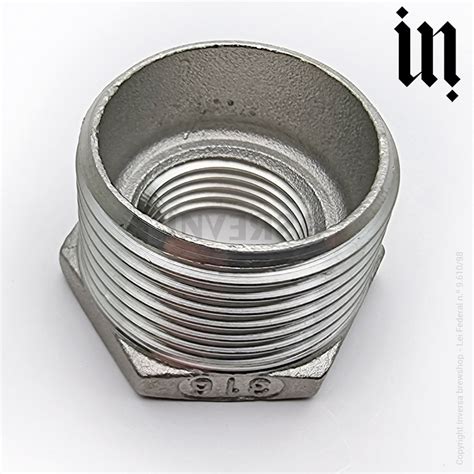 Redução Bucha rosca 1 polegada para 1 2 pol Inox 316 Inversa BrewShop