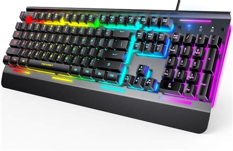 Tecknet Gaming Keyboard 104 Keys Rgb Keyboard All Metal Panel 15 Zone Rgb Illumination