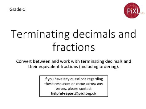 Grade C Terminating Decimals And Fractions Convert Between