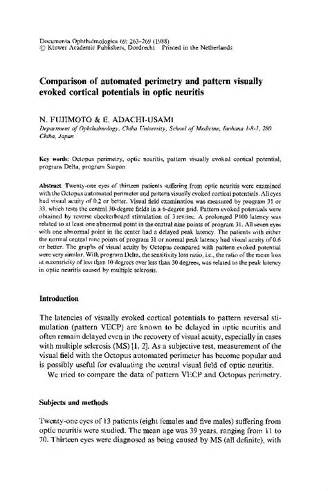 Pdf Comparison Of Automated Perimetry And Pattern Visually Evoked Cortical Potentials In Optic