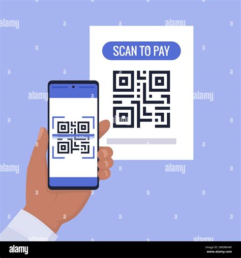 Customer Scanning A Qr Code With His Smartphone And Making A Payment In A Shop Stock Vector