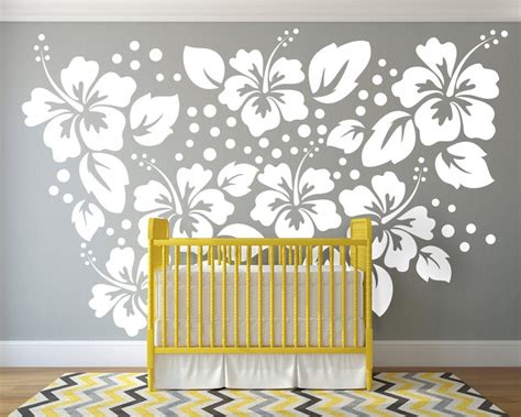 Large Hibiscus Flowers Pattern Wall Decal Custom Vinyl Art Etsy