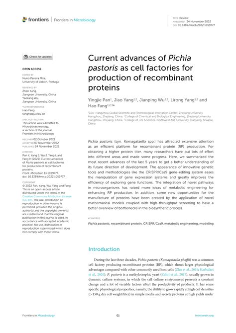 Pdf Current Advances Of Pichia Pastoris As Cell Factories For Production Of Recombinant Proteins