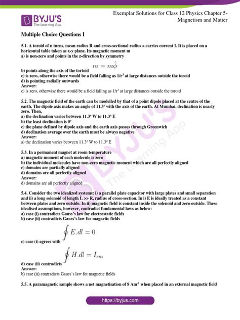 Ncert Exemplar Solutions For Class 12 Physics Chapter 5 Pdf