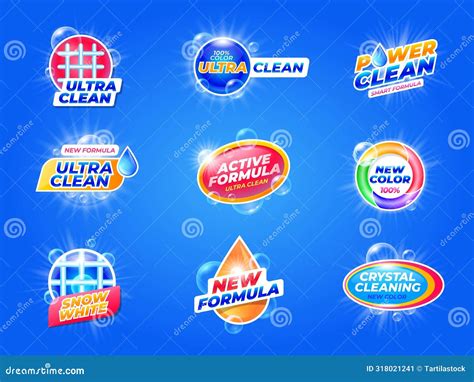 Laundry Detergent Label Washing Powder Emblem Package With Bubbles