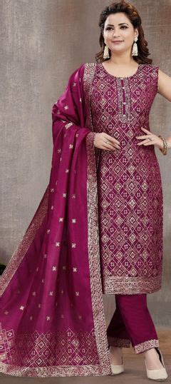 Engagement Festive Reception Purple And Violet Color Silk Fabric