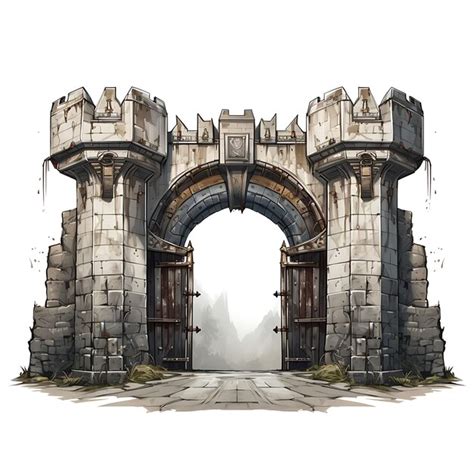 Premium AI Image Isolated Of Fortress Gate With Sword And Shield