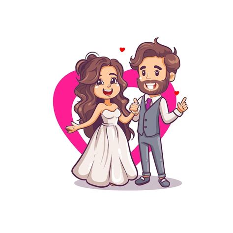 Premium Vector Cute Characters Cute Happy Smiling Couple Posing For Photos Vector Cartoon