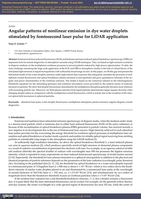 Pdf Angular Patterns Of Nonlinear Emission In Dye Water Droplets