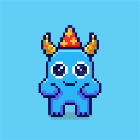 Pixel Art Monster Party Game Asset Design Stock Vector Illustration