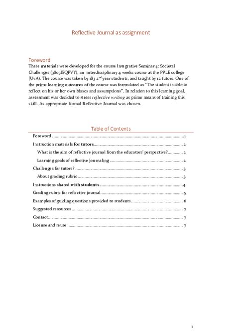 Pdf Reflective Journal As Assignment