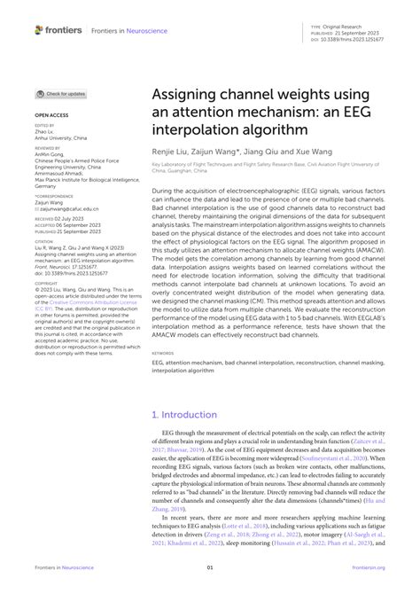 PDF Assigning Channel Weights Using An Attention Mechanism An EEG Interpolation Algorithm