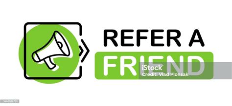 친구 배너를 추천합니다 확성기가 있는 추천 프로그램 배지 참조 시스템 마케팅 광고 및 비즈니스를위한 배너 벡터 그림입니다 리퍼럴 마케팅에 대한 스톡 벡터 아트 및 기타