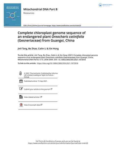 Pdf Complete Chloroplast Genome Sequence Of An Endangered Plant