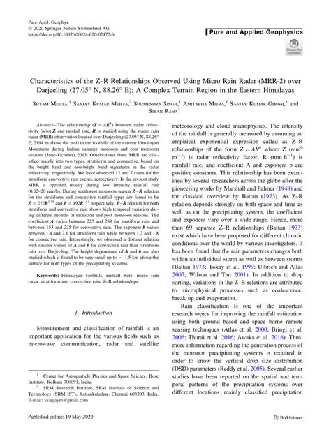 Pdf Characteristics Of The Zr Relationships Observed Using Micro Rain Radar Mrr 2 Over
