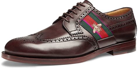 Gucci Strand Leather Lace Up Shoe With Bee Web Brown 850 Neiman