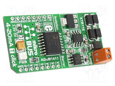 4 20ma t click mikroe click board prototype board comp adum1411 converter mikroe 1296