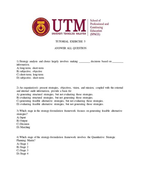 tutorial exercise 5 question 1 pdf strategic management swot analysis