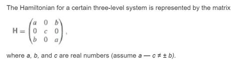 solved the hamiltonian for a certain three level system is