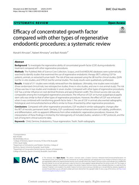 Pdf Efficacy Of Concentrated Growth Factor Compared With Other Types Of Regenerative