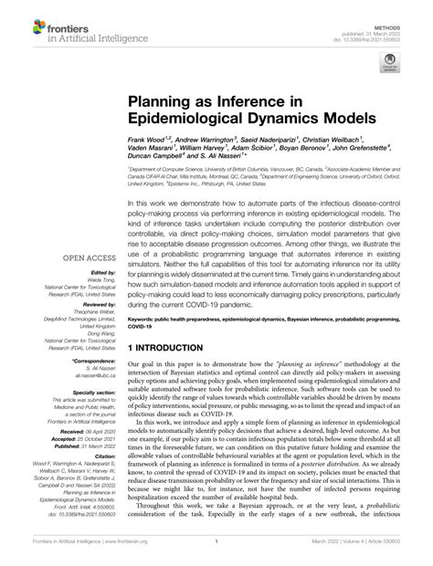 Pdf Planning As Inference In Epidemiological Dynamics Models