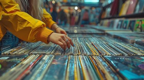 Premium Photo Young Woman Browsing Vinyl Records At A Music Store In