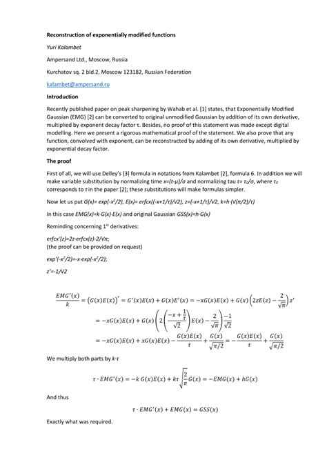 (PDF) Reconstruction of exponentially modified functions