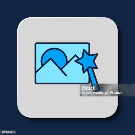 채워진 윤곽선 사진 보정 아이콘은 파란색 배경에 분리되어 있습니다 사진 작가 사진 수정 아이콘입니다 벡터 가득 찬에 대한 스톡 벡터 아트 및 기타 이미지 Istock