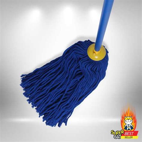ไม้ม็อบถูพื้นหัวจุก ขนาด 14 นิ้ว 350 กรัม สีน้ำเงิน ด้ามเหล็กกันสนิม