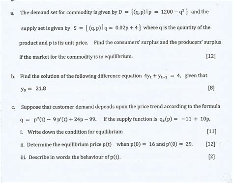 Solved The Demand Set For Commodity Is Given By D And The
