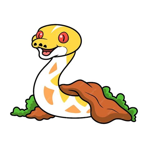 Premium Vector Cute Amelanistic Reticulated Python Cartoon Out From Hole