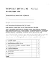 CPSC 110 2009 FINAL SOLUTIONS 1 UBC CPSC 110 2009 Winter T1 Final