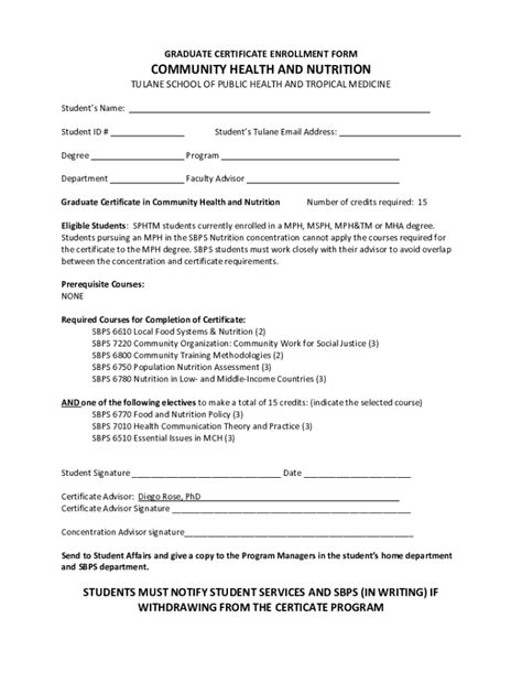 Fillable Online Graduate Certificate Enrollment Form Fax Email Print
