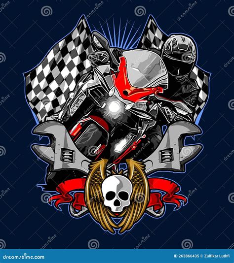 Motorcycle Cornering With Checkered Flag Background Stock Vector