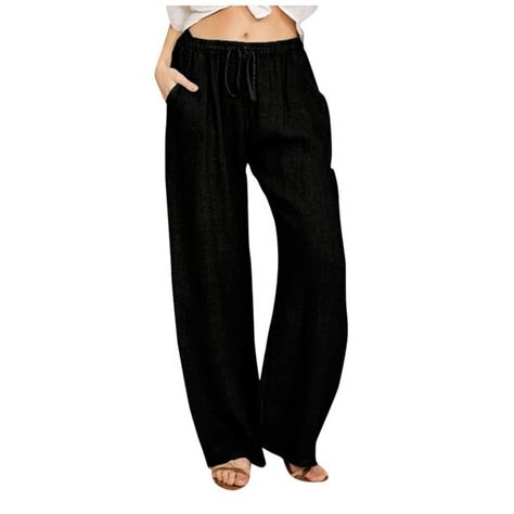 Womens Lounge Pants Slacks Cotton Linen Drawstring Summer Casual Wide