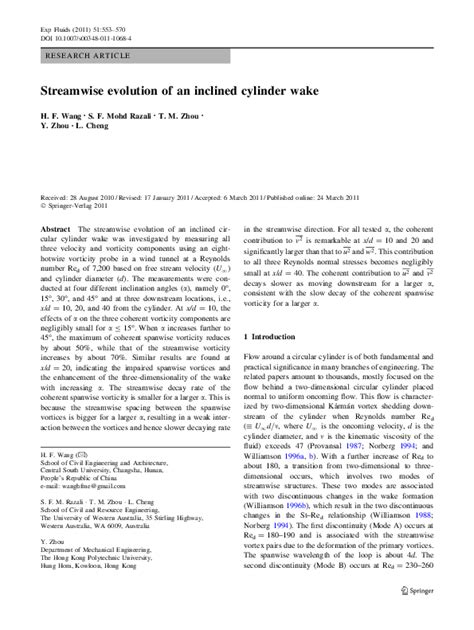 Pdf Streamwise Evolution Of An Inclined Cylinder Wake