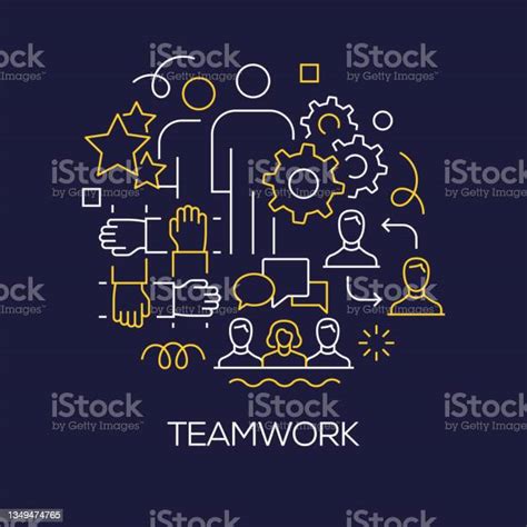 일러스트 레이션 팀워크 개념의 벡터 집합입니다 웹 페이지 배너 포스터 인쇄 등을 위한 라인 아트 스타일 배경 디자인 벡터