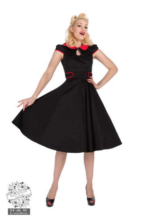 Black Peter Pan Collar Swing Dress In Blackred Hearts And Roses London