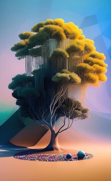 Premium Photo A Painting Of A Tree With A Blue Background And The Word Tree On It